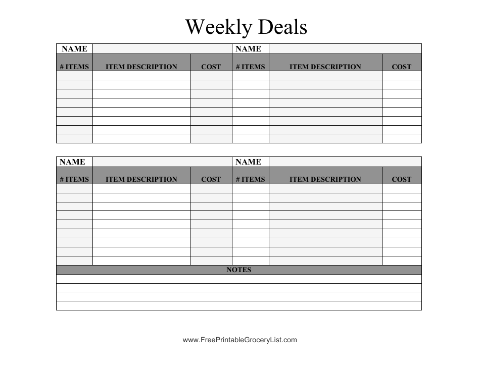 Weekly Deals Schedule Template Download Printable PDF | Templateroller