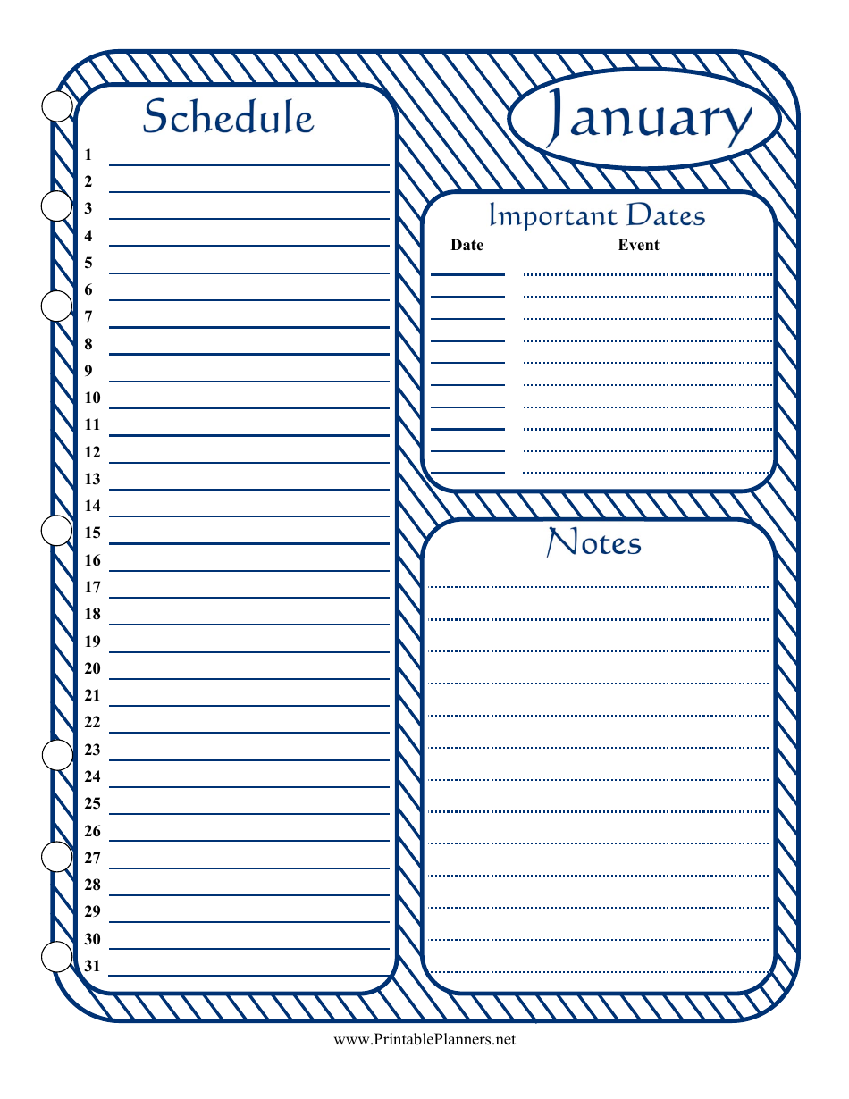 Monthly Schedule Template - January Download Printable PDF | Templateroller