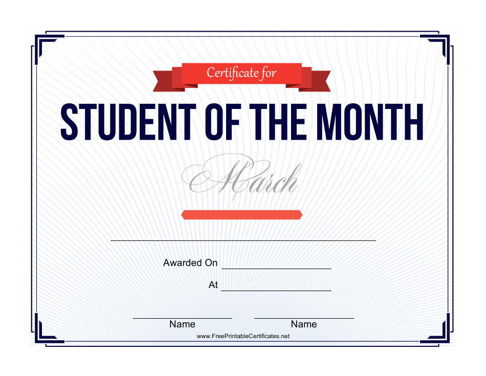 Student of the Month Certificate Template - March Download Printable ...