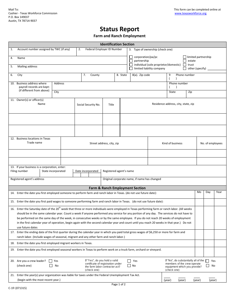 Form C-1FR - Fill Out, Sign Online and Download Fillable PDF, Texas ...