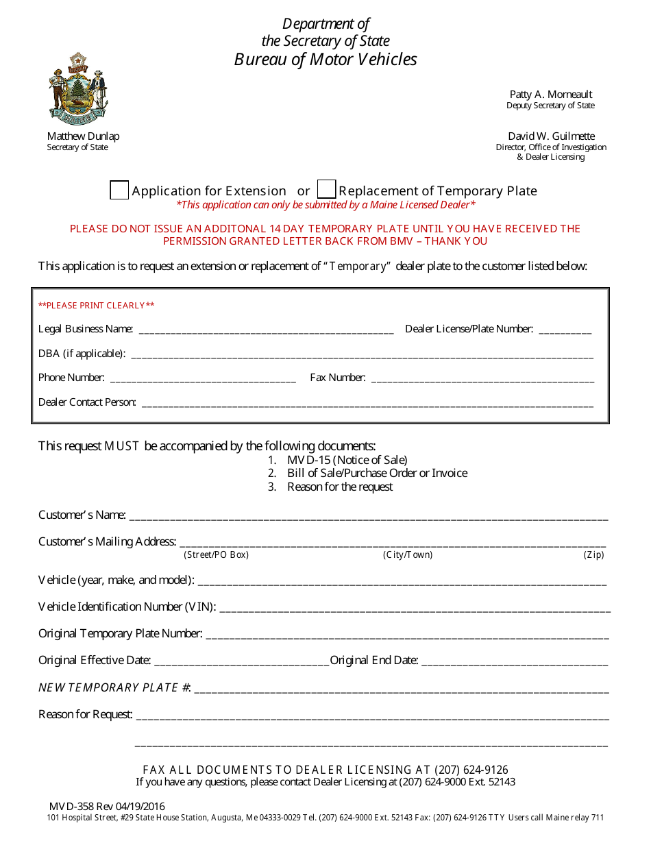 Form MVD-358 - Fill Out, Sign Online and Download Fillable PDF, Maine ...