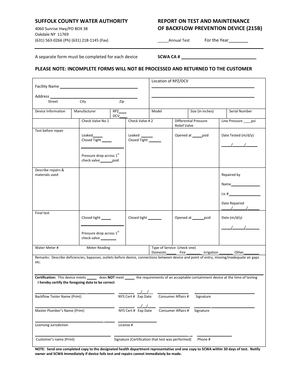 Suffolk County, New York Report on Test and Maintenance of Backflow ...