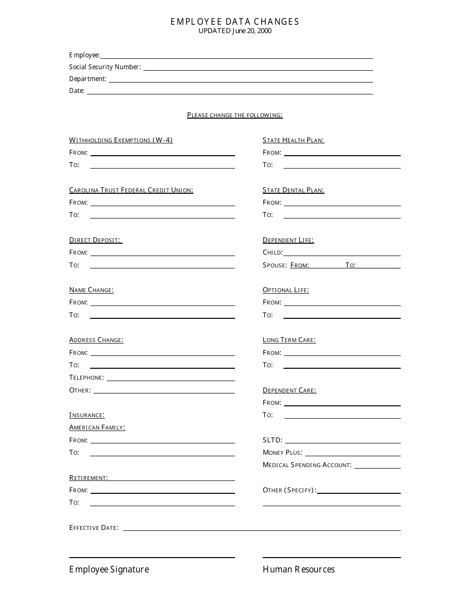 Employee Data Changes Form - Fill Out, Sign Online and Download PDF ...