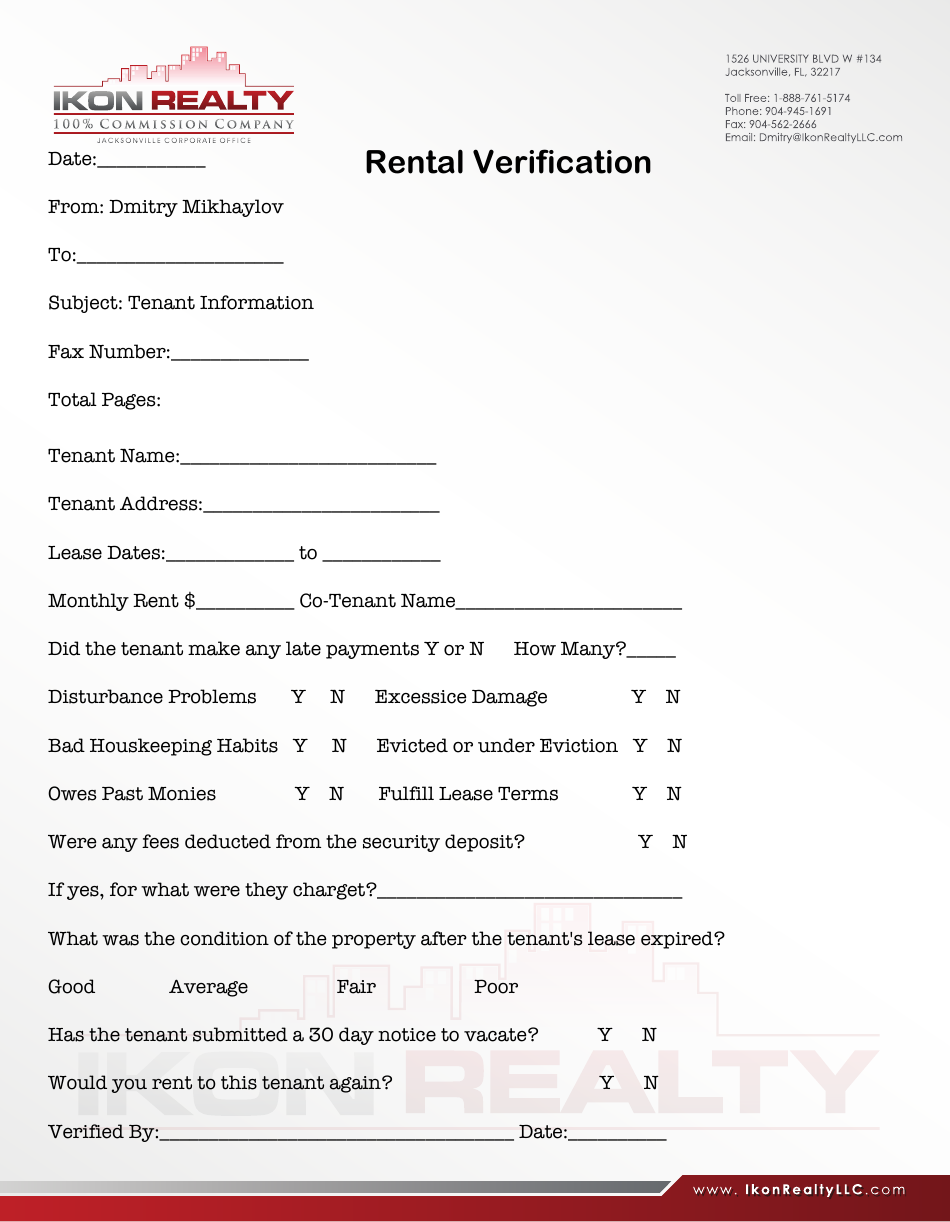 Rental Verification Form - Ikon Realty - Fill Out, Sign Online and ...