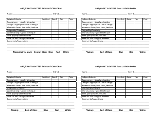 Art/Craft Contest Evaluation Form Download Printable PDF | Templateroller