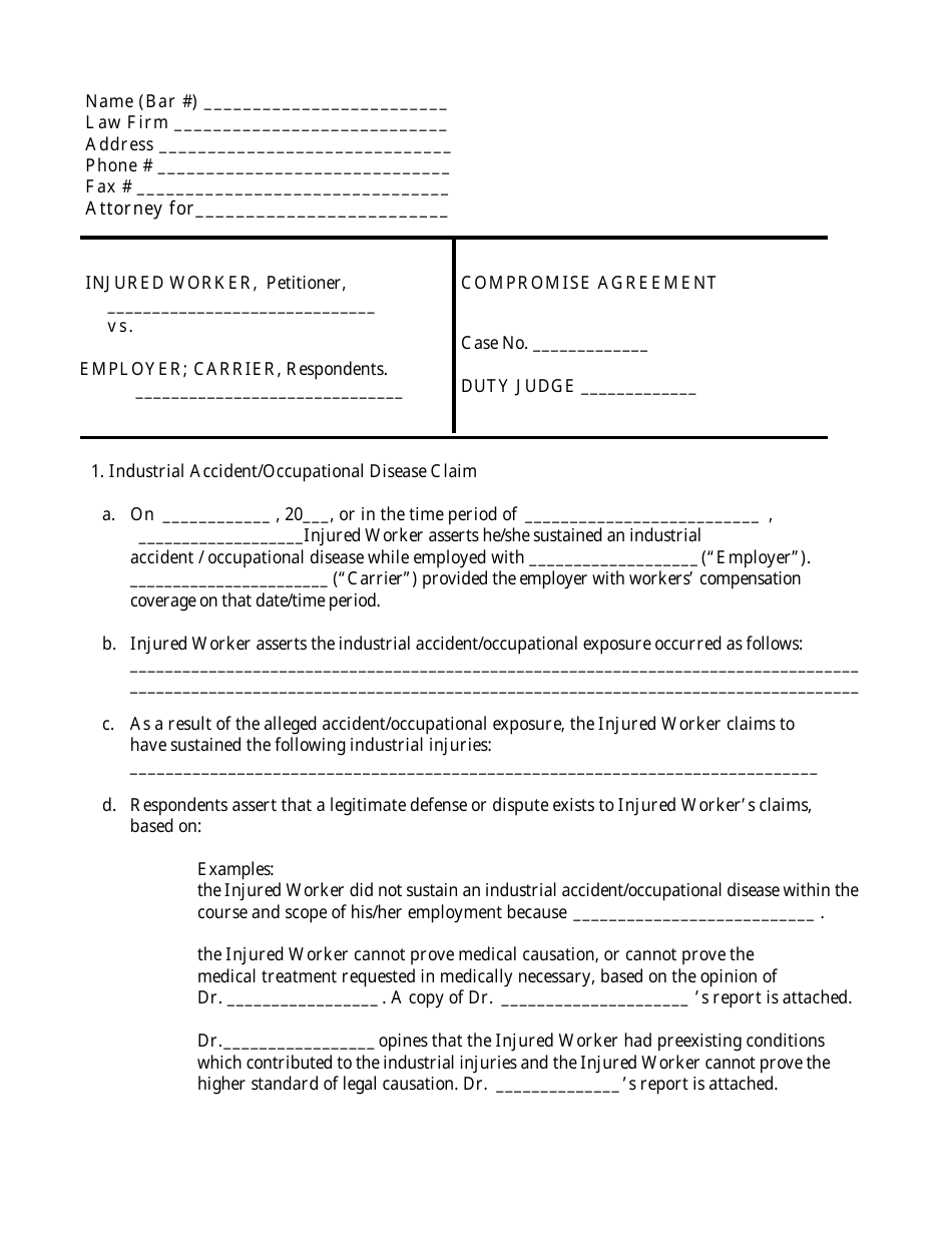 Utah Compromise Agreement - Fill Out, Sign Online and Download PDF ...