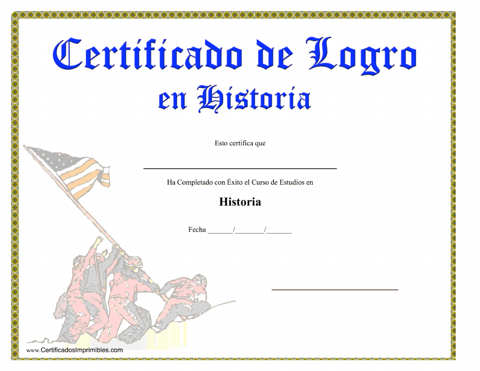 Certificado De Logro En Historia - Bandera Download Printable PDF ...