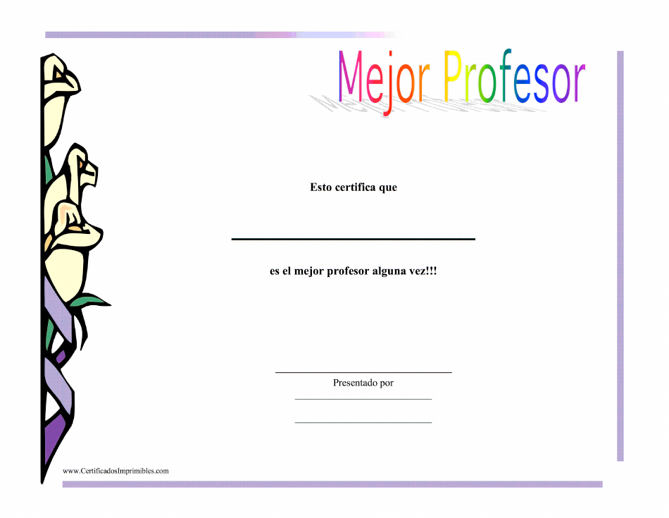 Certificado De Logro - Mejor Profesor - Varicolored Download Printable ...