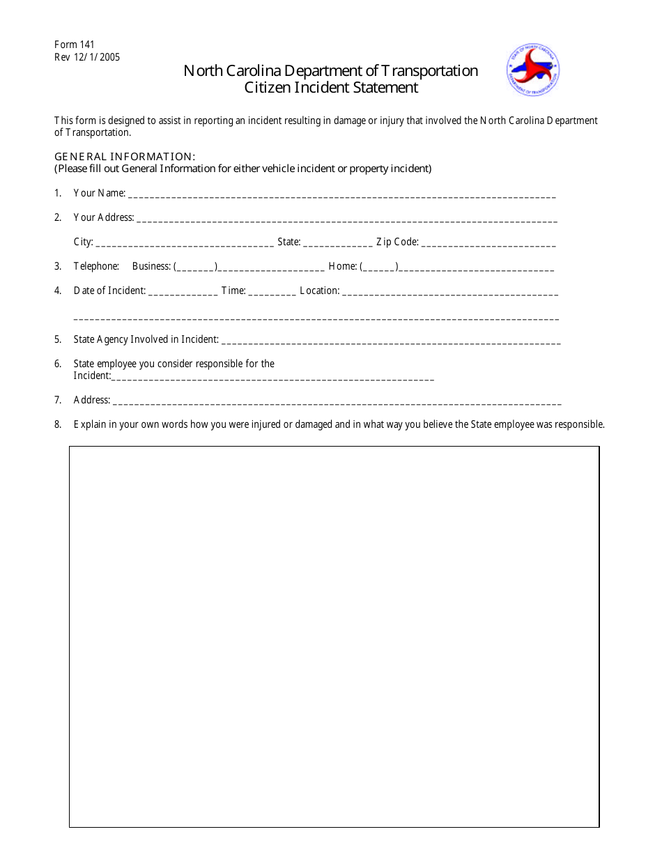 Form 141 - Fill Out, Sign Online and Download Printable PDF, North ...