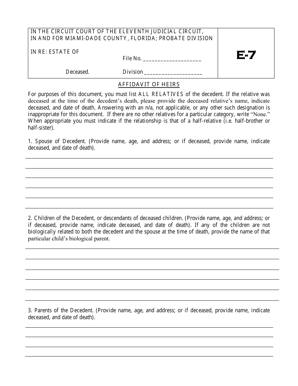 Form E-7 - Fill Out, Sign Online and Download Printable PDF, Florida ...