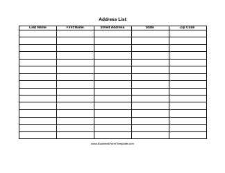 Address List Template Download Printable PDF | Templateroller