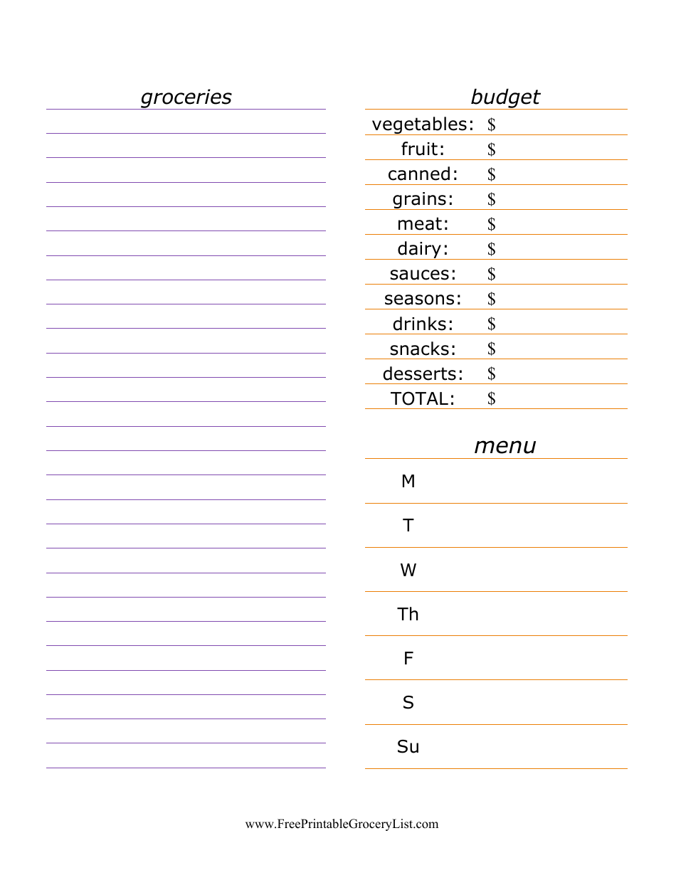 Grocery List Template - Lines Download Printable PDF | Templateroller