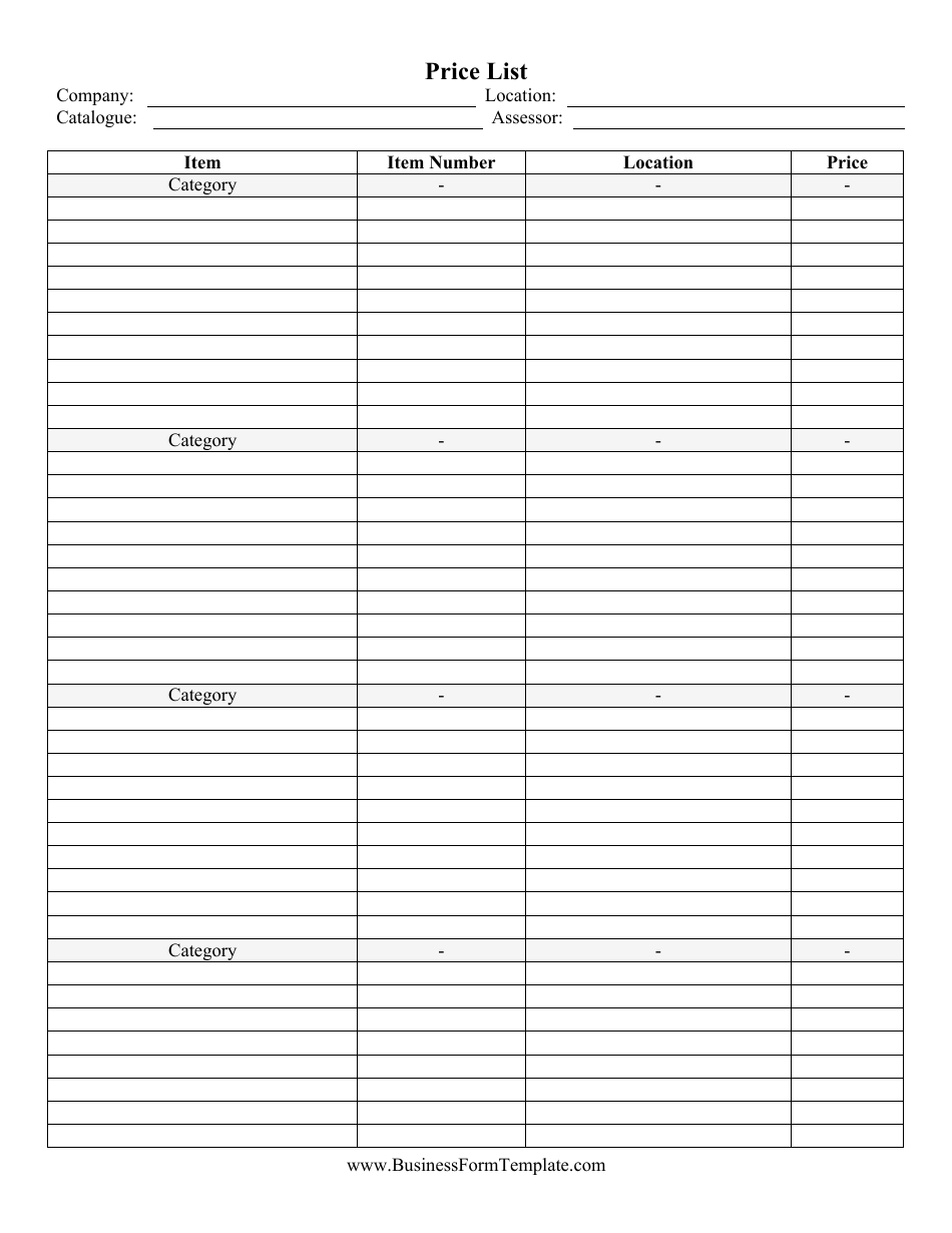 Price List Template Download Printable PDF Templateroller