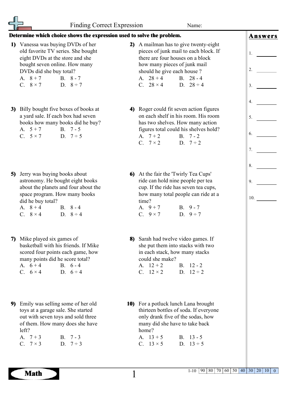 Finding Correct Expressions Worksheets With Answers Download Printable ...