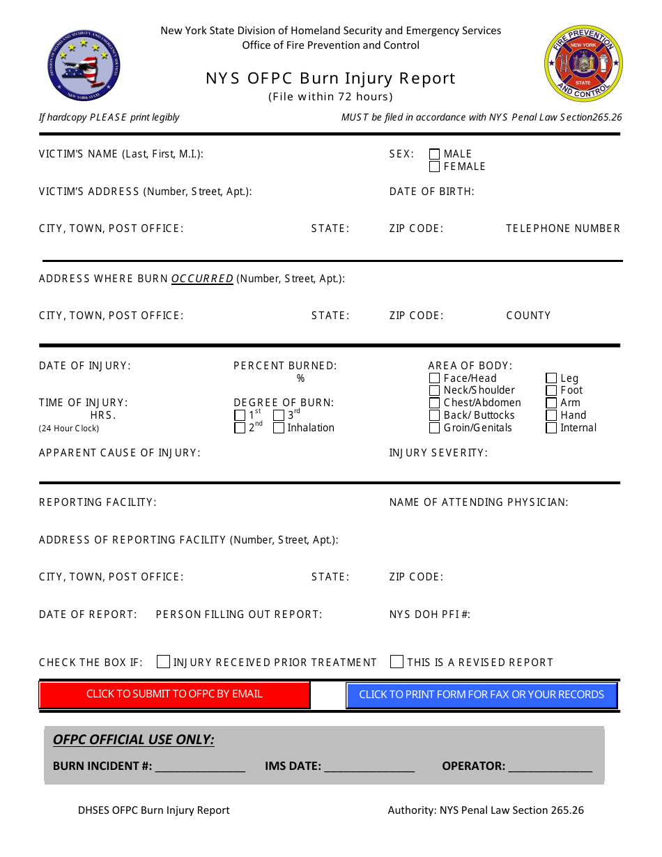 New York NYS Ofpc Burn Injury Report - Fill Out, Sign Online and ...