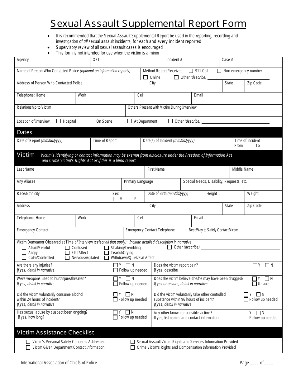 Sexual Assault Supplemental Report Form - International Association of ...