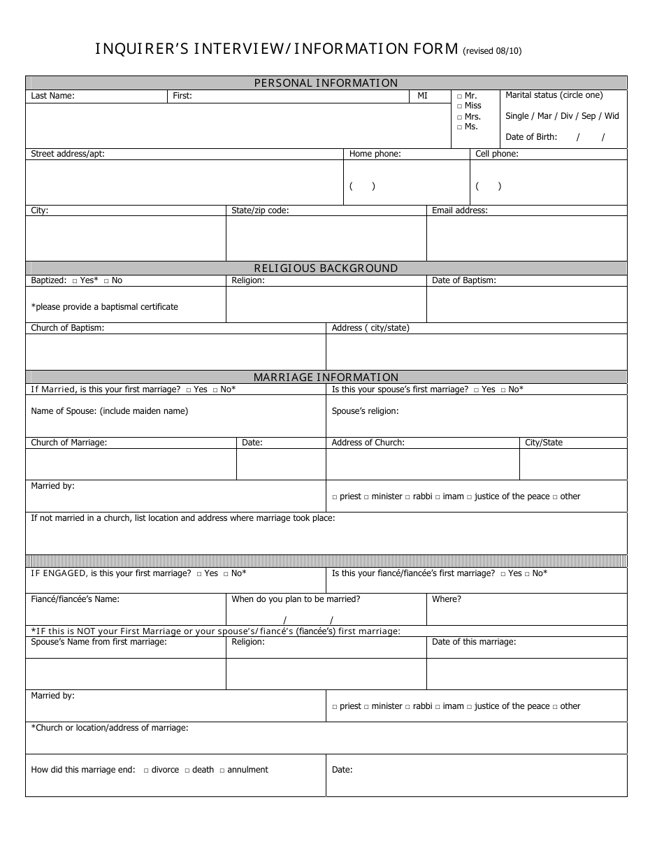 California Inquirer's Interview/Information Form - Fill Out, Sign ...