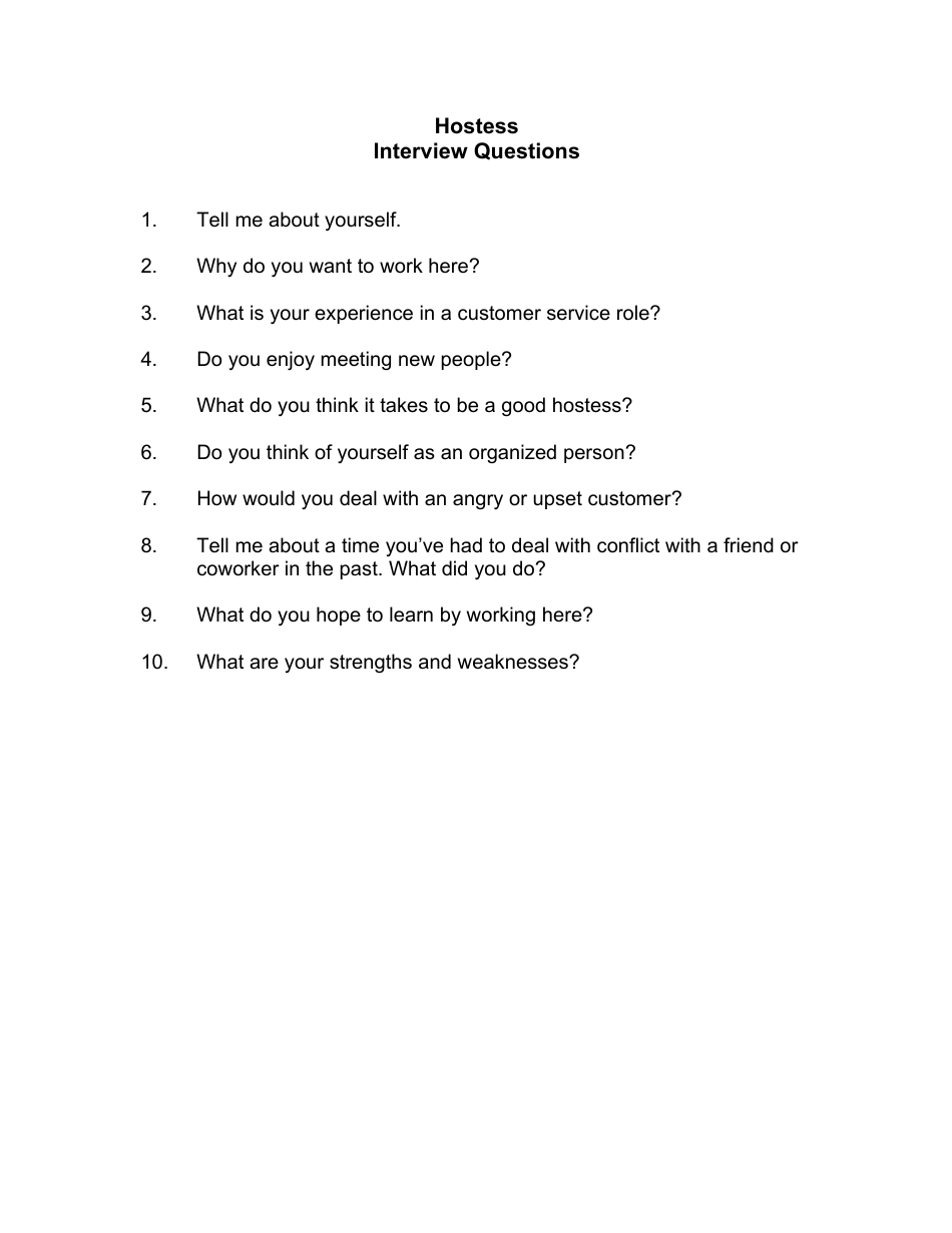 Sample Hostess Interview Questions - Fill Out, Sign Online and Download ...