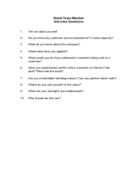 Sample Retail Team Member Interview Questions Download Printable PDF ...