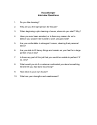 Sample Housekeeper Interview Questions Download Printable PDF ...