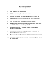 Sample Sales Representative Interview Questions Download Printable PDF ...