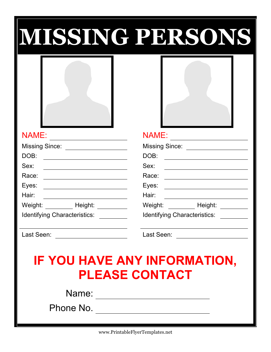 Black Missing Person Poster Template With Two Pictures Download 