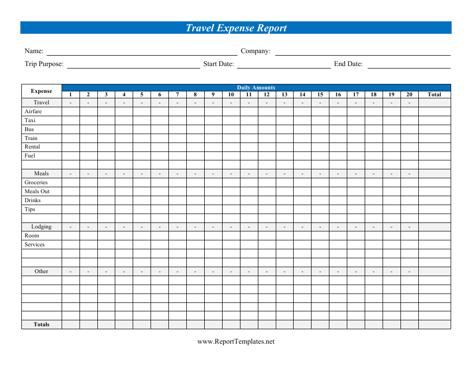 Travel Expense Report Template - Daily Amounts - Fill Out, Sign Online ...