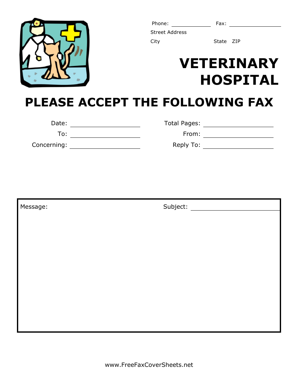 Veterinary Hospital Professional Fax Cover Sheet Download Printable PDF ...