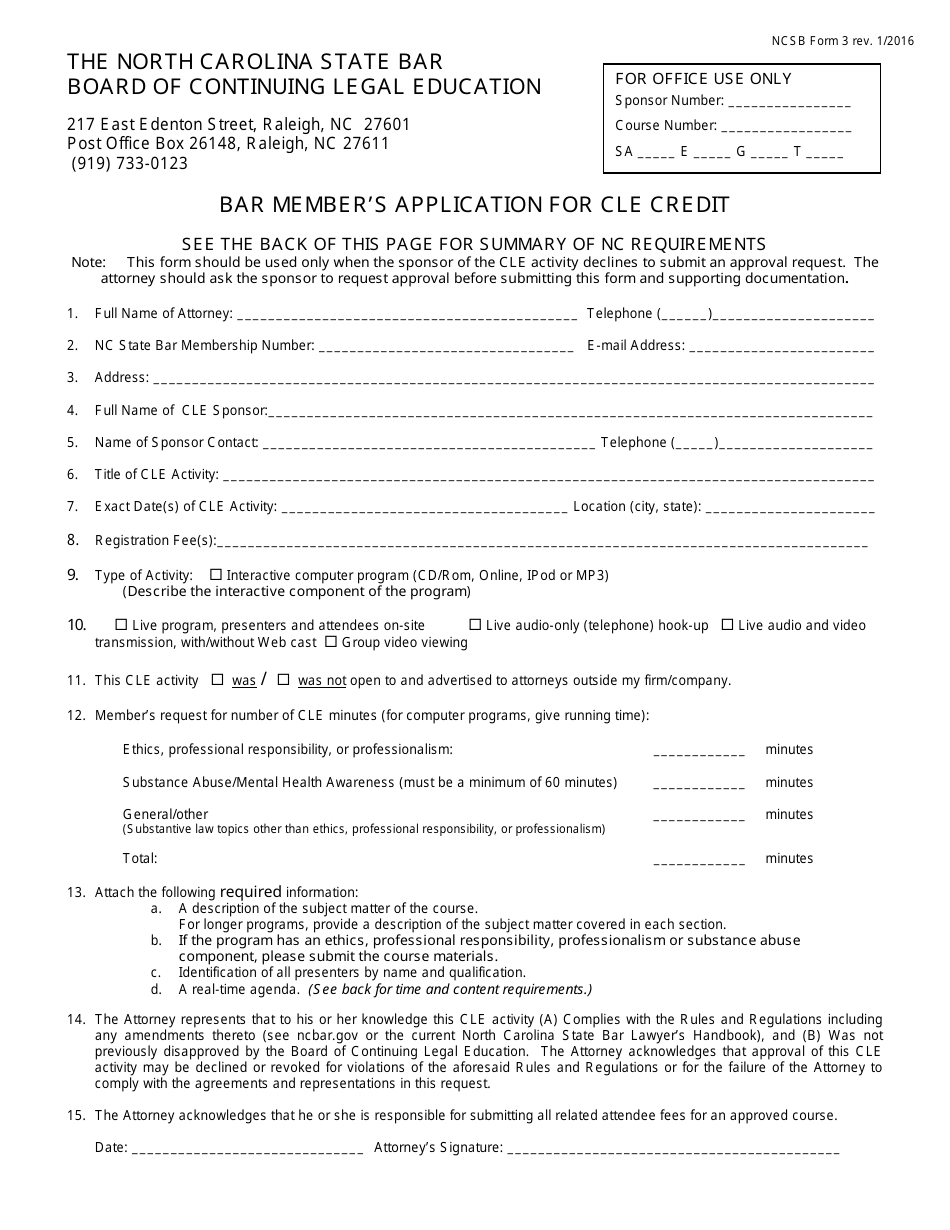 Form 3 - Fill Out, Sign Online and Download Fillable PDF, North ...
