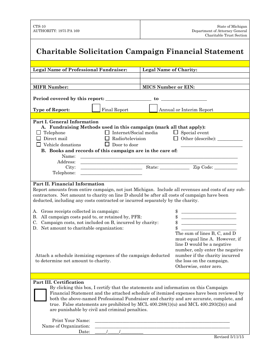 Form CTS-10 - Fill Out, Sign Online and Download Fillable PDF, Michigan ...