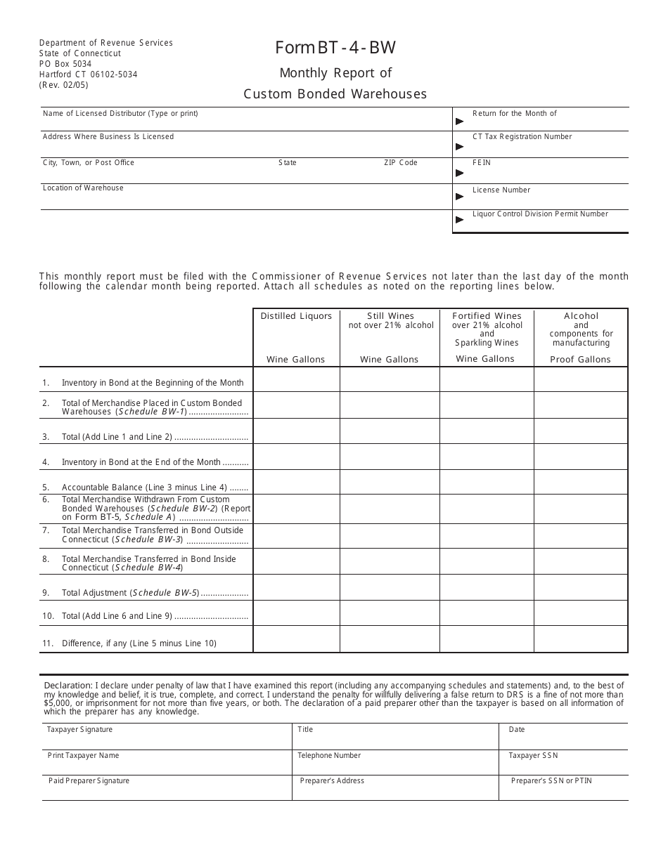 Form BT-4-BW - Fill Out, Sign Online and Download Printable PDF ...