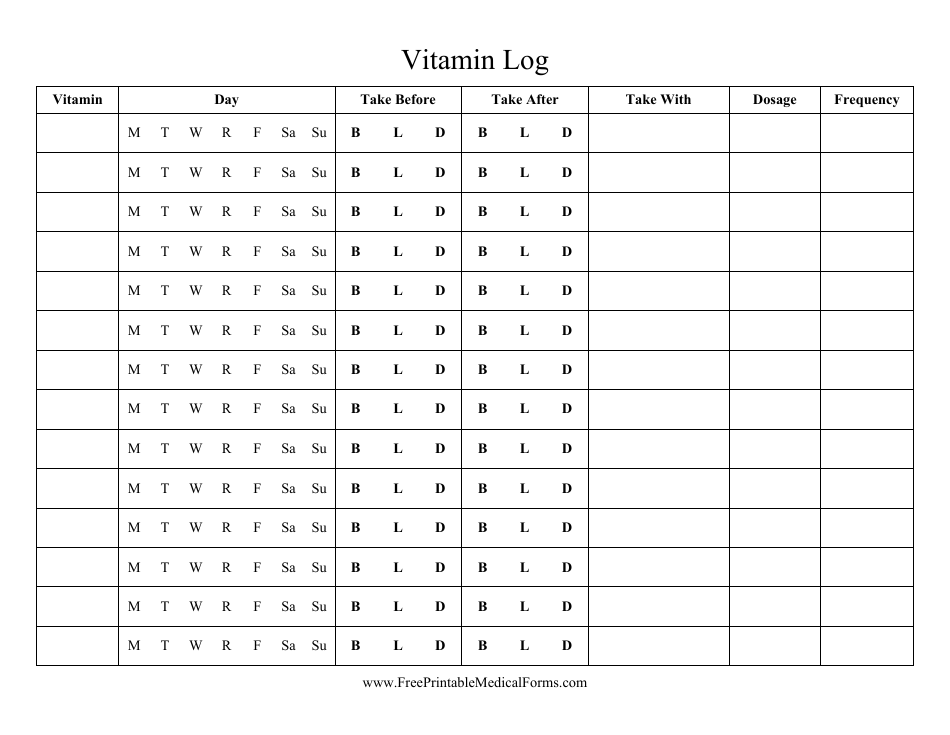 Vitamin Log Template Download Printable PDF | Templateroller