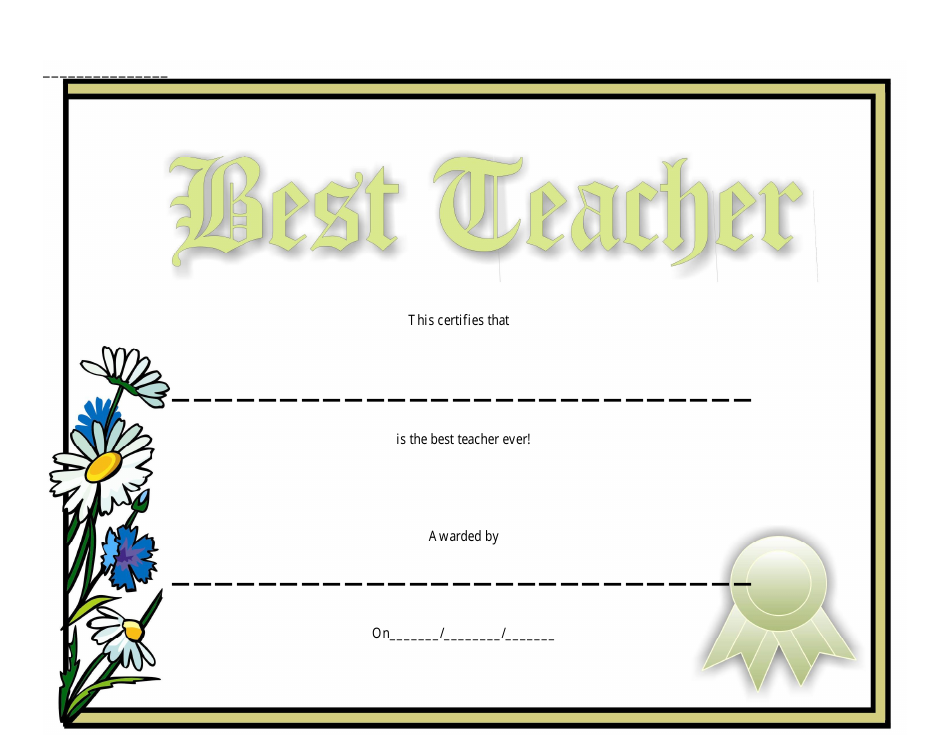 Printable Best Teacher Certificate Template