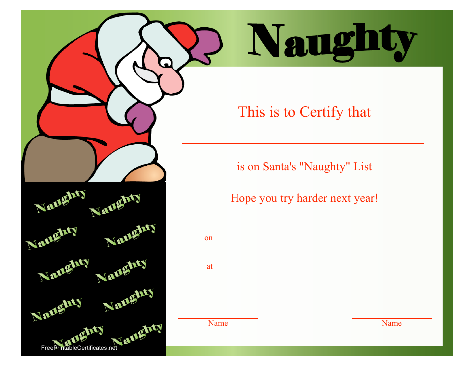 Naughty List Certificate Free Printable Printable Templates