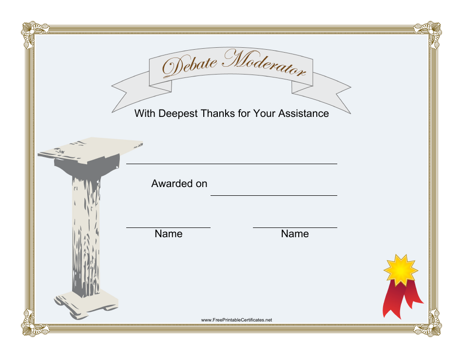 Debate Moderator Certificate Template Download Printable PDF ...