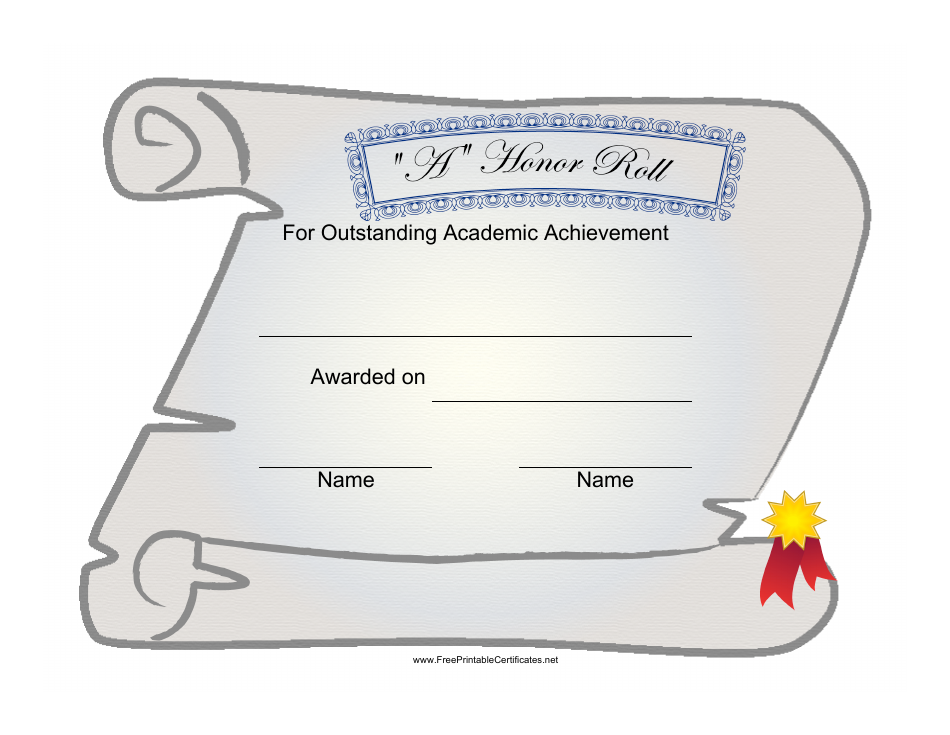 "a" Honor Roll Certificate of Academic Achievement Template Download ...