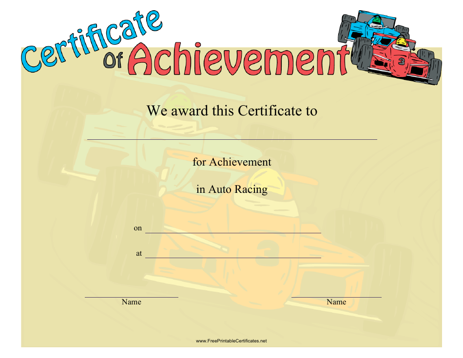 Auto Racing Certificate of Achievement Template Download Printable PDF ...