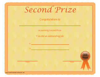 Second Prize Certificate Template Download Printable PDF | Templateroller