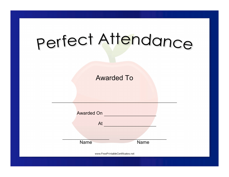 Perfect Attendance Certificate Template - Apple Download Printable PDF ...