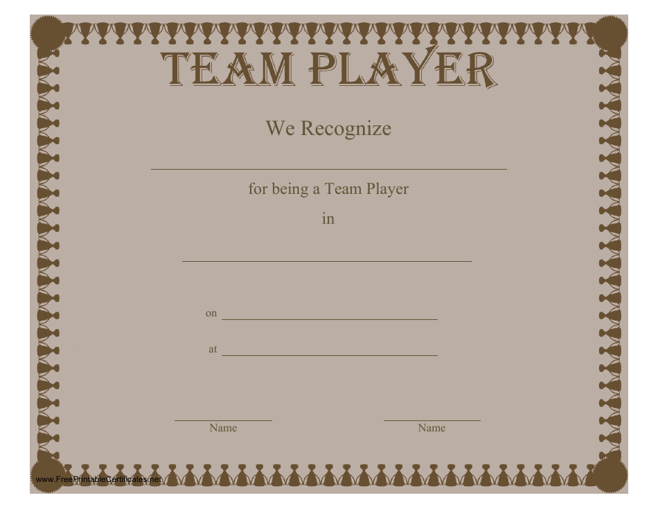 Team Player Certificate Template Download Printable PDF | Templateroller