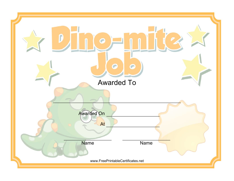 Dino-Mite Job Certificate Template Download Printable PDF | Templateroller