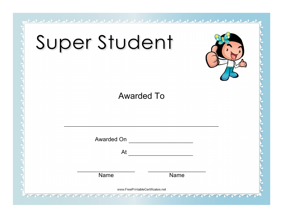 Super Student Award Certificate Template - Azure Download Printable PDF ...