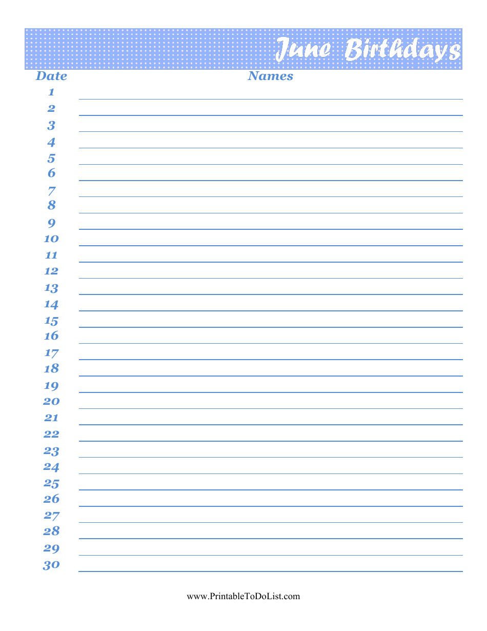 June Birthday Calendar Template Download Printable PDF | Templateroller