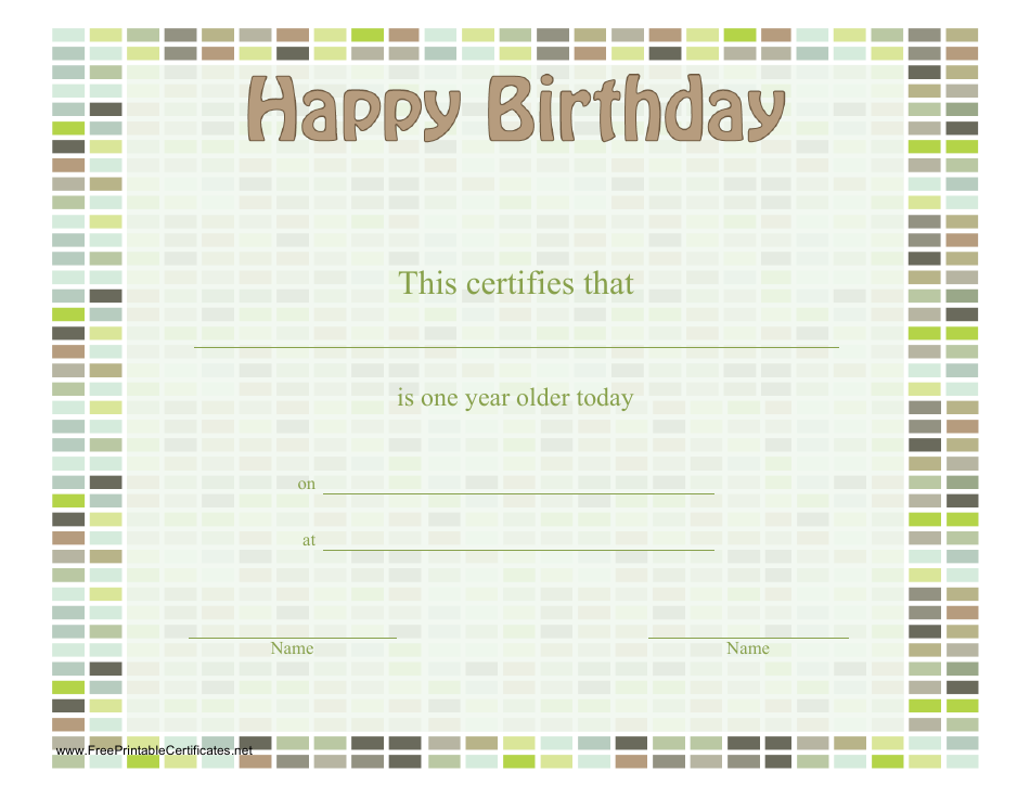 Happy Birthday Certificate Template - Green Download Printable PDF ...