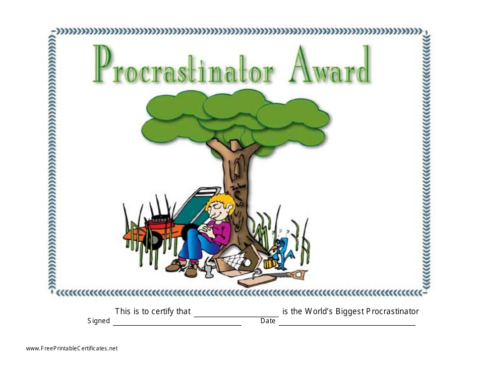 Procrastinator Award Certificate Template Download Printable PDF ...
