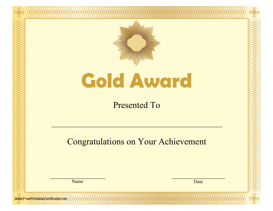 Gold Award Certificate Template Download Printable PDF Templateroller