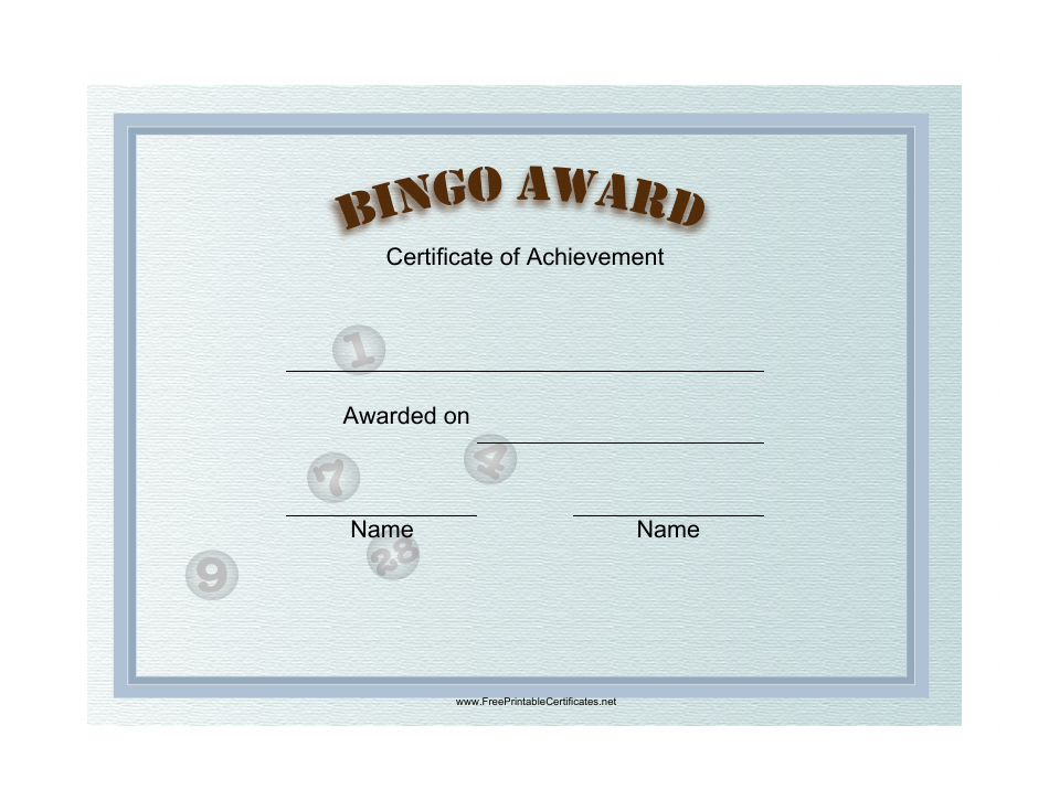 Bingo Award Certificate Template Download Printable PDF | Templateroller