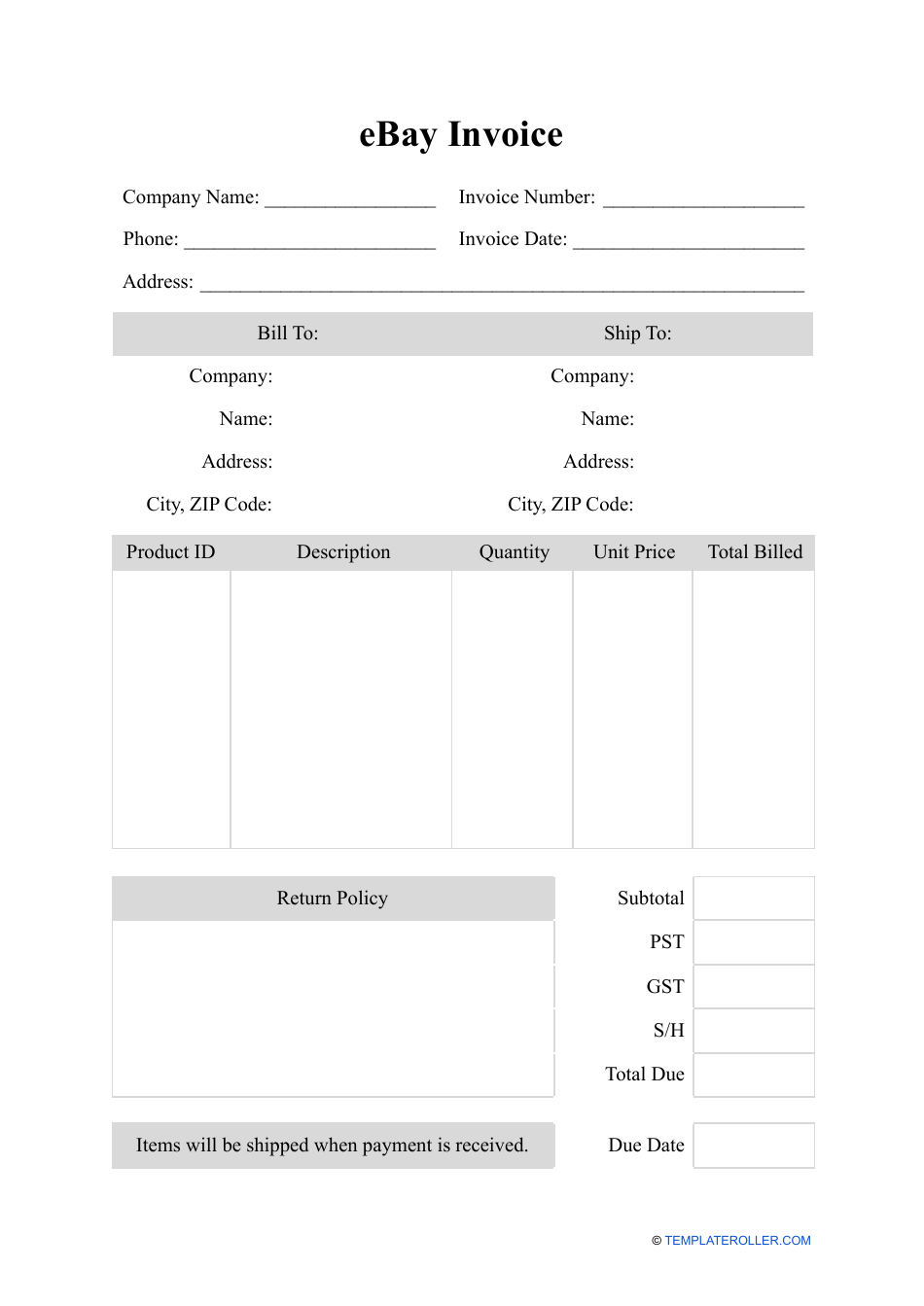 Ebay Receipt Template