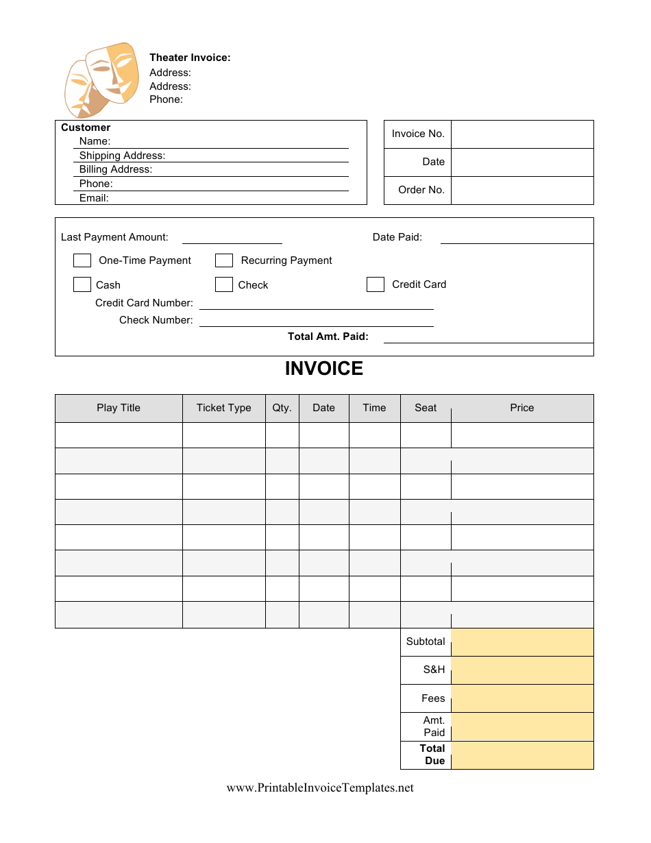 Theater Invoice Template - Fill Out, Sign Online and Download PDF ...
