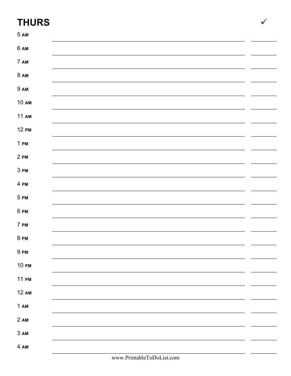 Thursday Hourly Planner Template Download Printable PDF | Templateroller